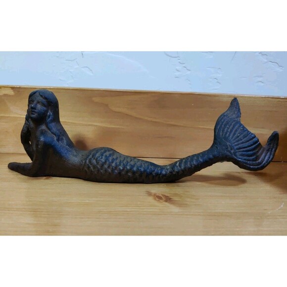 Accents | Vintage 1 Mermaid Cast Iron Figure Laying Down On Stomach ...